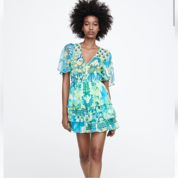 Zara | Dresses | Zara Ruffle Printed Mini Dress | Poshmark